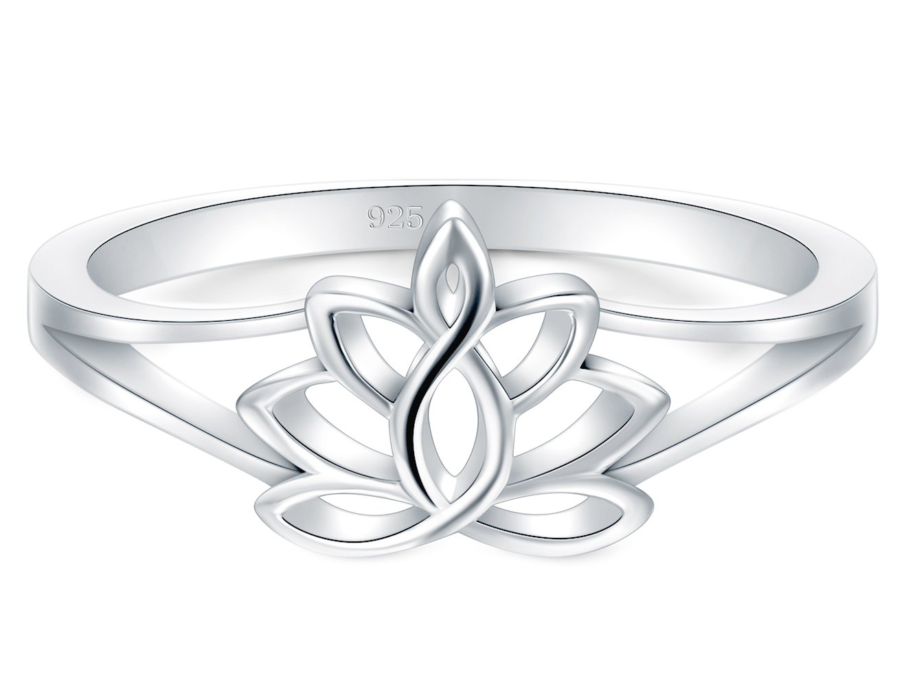 BORUO 925 Sterling Silver Ring, Lotus Flower Yoga High Polish Tarnish Resistant Comfort Fit Wedding Band 2mm Ring Size 8