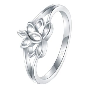 BORUO 925 Sterling Silver Ring, Lotus Flower Yoga High Polish Tarnish Resistant Comfort Fit Wedding Band 2mm Ring Size 8