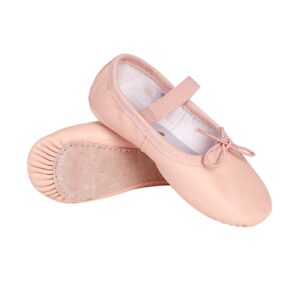 Stelle Ballet Shoes for Girls Toddler Genuine Leather Ballet Dance Slippers for Toddler/Little/Big Kids/Boys(10MT,Ballet Pink,with Tie)