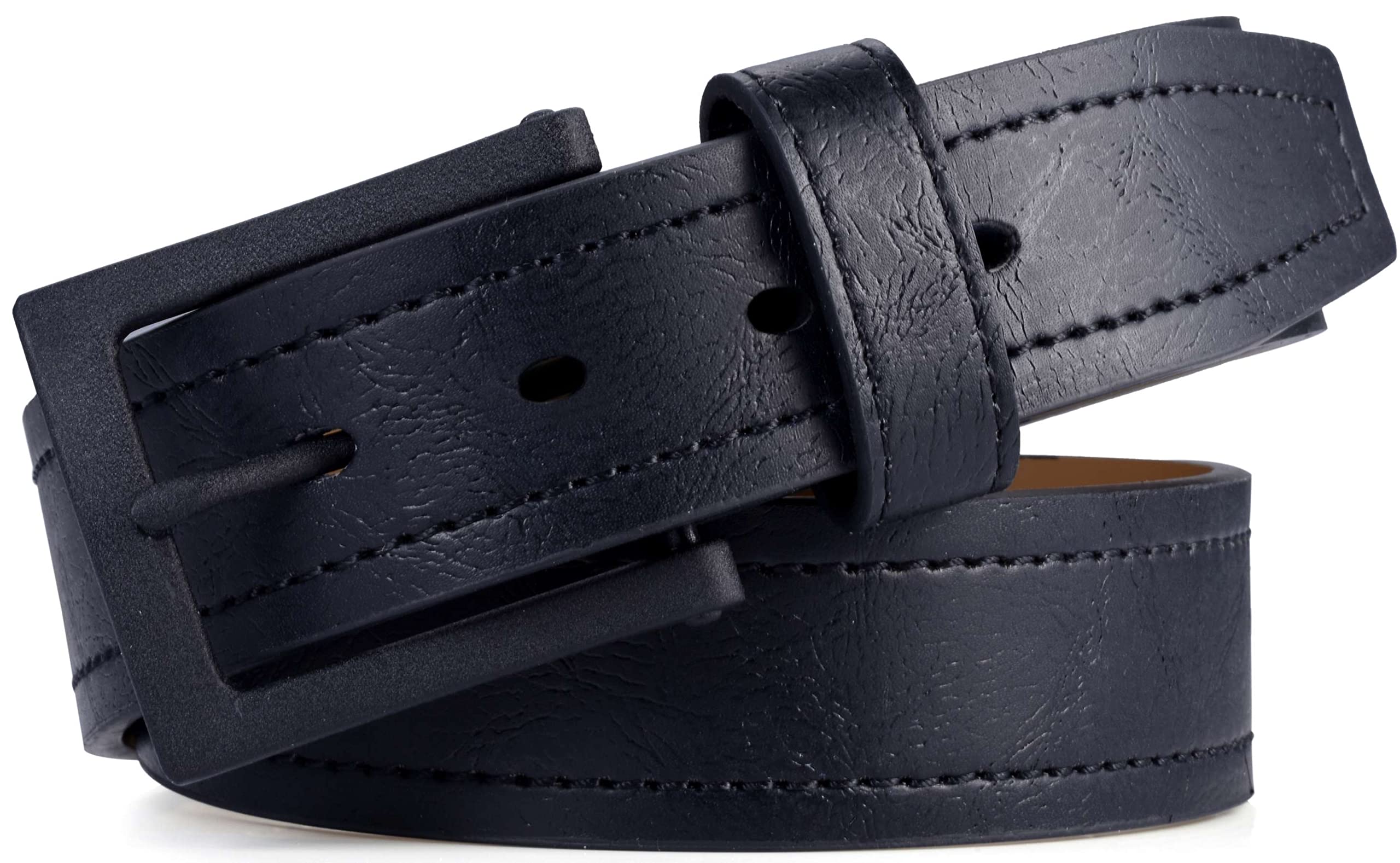 Marino Avenue Men's Belt, Leather Casual Belt, Looks Great with Jeans, Khakis, Dress - With Classic Single Prong Buckle - Solid - Deep Charcoal - 56 (Waist: 54)