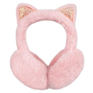 surblue foldable cat ear earmuffs winter warm outdoor ear covers headband fur ear warmer, pink