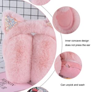 Surblue Foldable Cat Ear Earmuffs Winter Warm Outdoor Ear Covers Headband Fur Ear Warmer, Pink