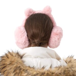 Surblue Foldable Cat Ear Earmuffs Winter Warm Outdoor Ear Covers Headband Fur Ear Warmer, Pink