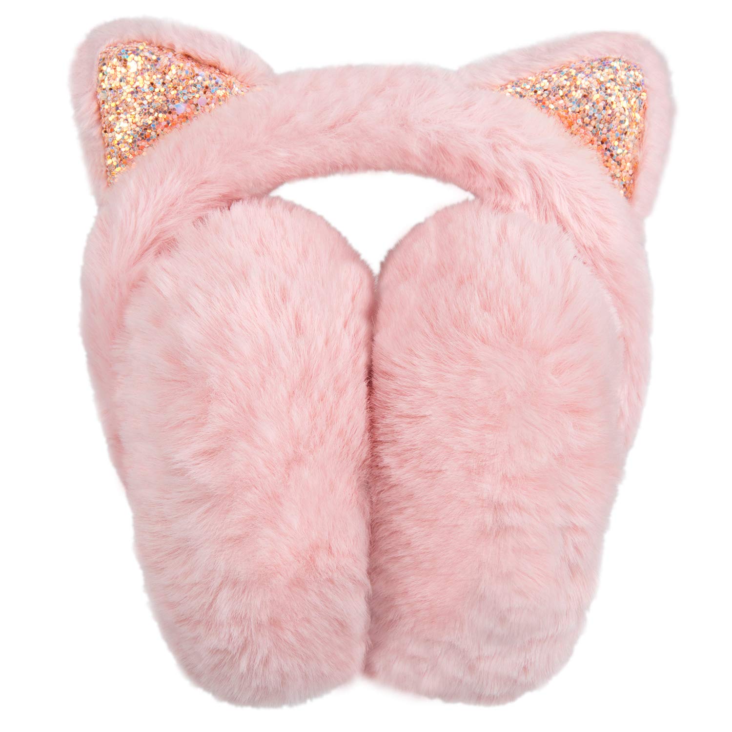 Surblue Foldable Cat Ear Earmuffs Winter Warm Outdoor Ear Covers Headband Fur Ear Warmer, Pink