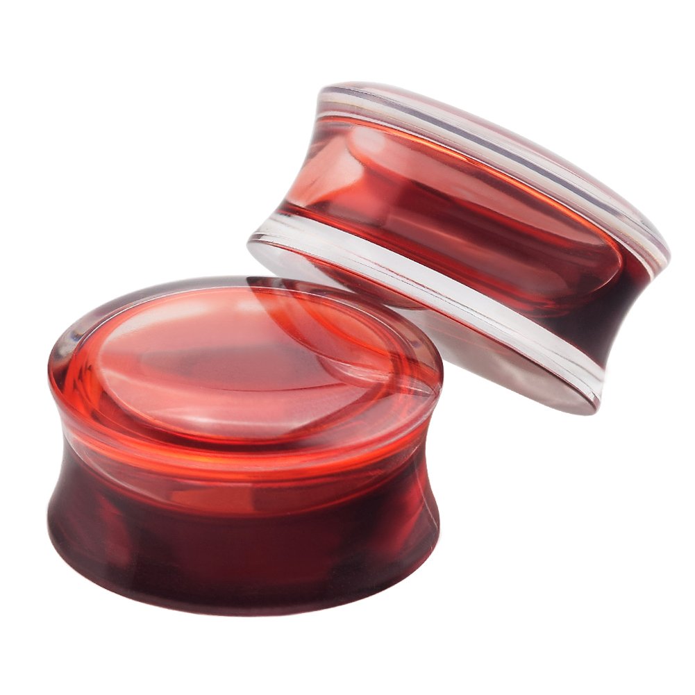 Longbeauty 2Pcs Acrylic Red Liquid Blood Double Flare Ear Plugs Tunnels Gauge 00g