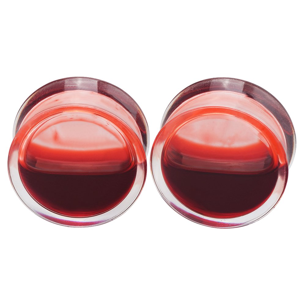 Longbeauty 2Pcs Acrylic Red Liquid Blood Double Flare Ear Plugs Tunnels Gauge 00g