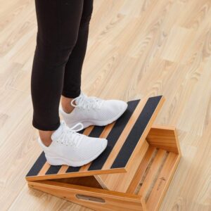 StrongTek Professional Wooden Slant Board, Adjustable Incline Board, and Calf Stretcher, Stretch Board - Extra Side-Handle Design for Portability, Partial-Coverage