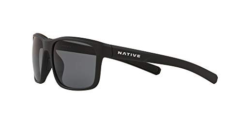 Native Eyewear Wells Polarized Rectangular Sunglasses, Matte Black Crystal/Gray, 58 mm