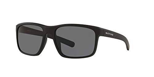 Native Eyewear Wells Polarized Rectangular Sunglasses, Matte Black Crystal/Gray, 58 mm