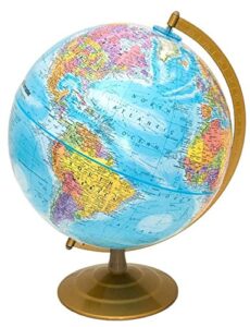 globemaster 12" world globe, bright blue finish - american made quality. educational globe - over 5,000 place names. raised relief with metal base/meridian, by j. thomas