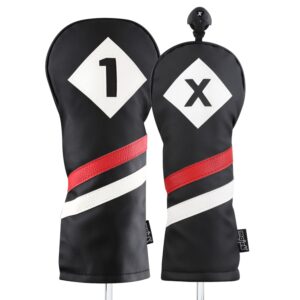 majek retro golf headcovers black red and white vintage leather style 1 x driver fairway wood head cover classic look