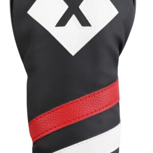 Majek Retro Golf Headcovers Black Red and White Vintage Leather Style 1 X Driver Fairway Wood Head Cover Classic Look