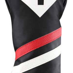 Majek Retro Golf Headcovers Black Red and White Vintage Leather Style 1 X Driver Fairway Wood Head Cover Classic Look