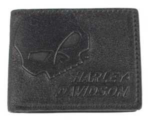 harley-davidson men's skull graphite leather billfold w/flip out un4627l-gryblk