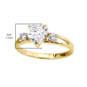 10k Yellow Gold Heart Shape Cubic Zirconia & White Topaz Split Shank Three Stone Ring - Size 4