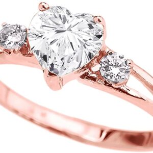 Modern Contemporary Rings 10k Rose Gold Heart Shape Cubic Zirconia & White Topaz Split Shank Three Stone Ring - Size 7