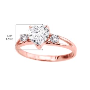 Modern Contemporary Rings 10k Rose Gold Heart Shape Cubic Zirconia & White Topaz Split Shank Three Stone Ring - Size 7