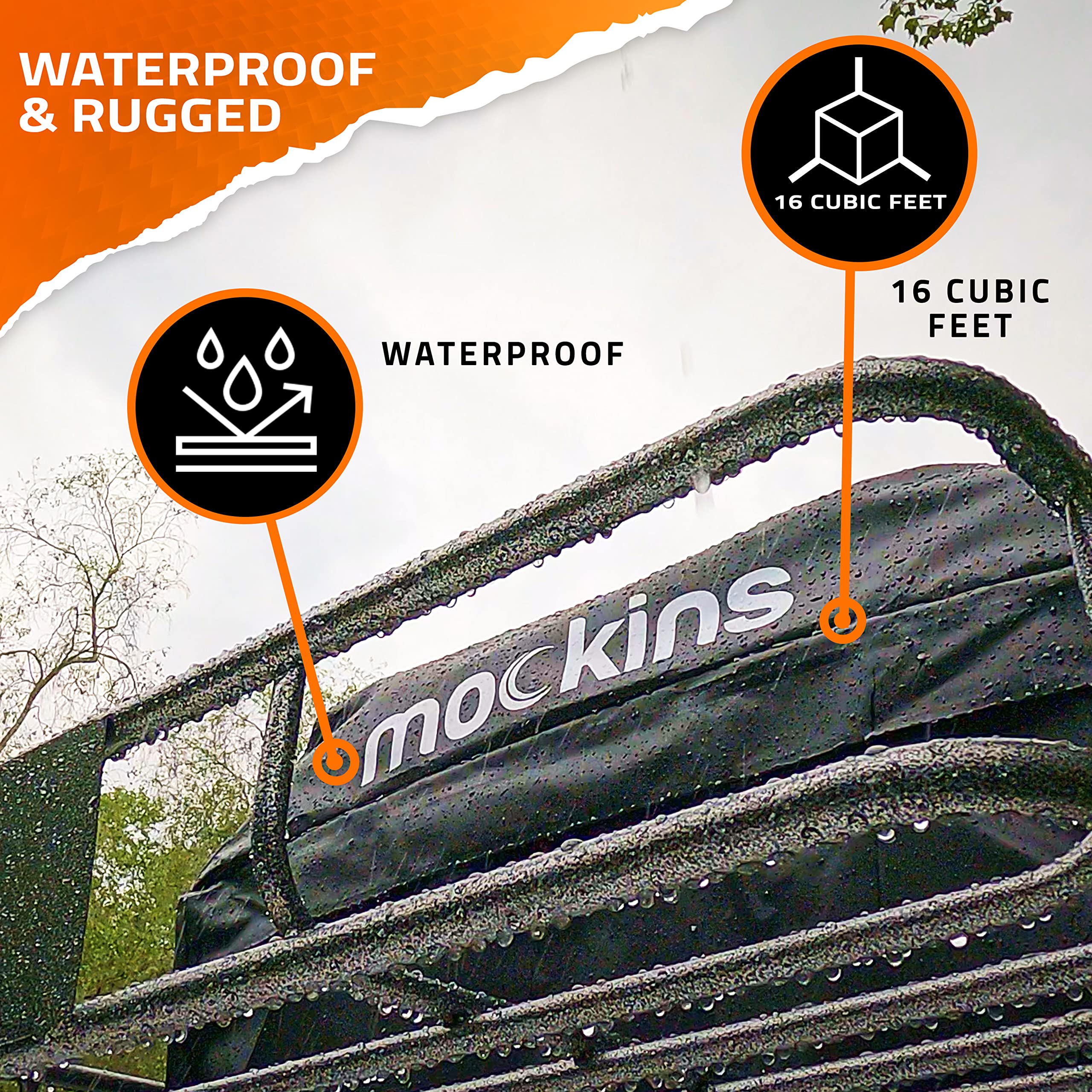 Mockins 16 Cu Ft Rooftop Cargo Carrier Bag Car Topper| 45"x34"x18" Car Top Carriers for Vehicles with Racks or without Roof Rack | Waterproof Cargo Bag with Car Roof Rack Pads, Straps & Door Hooks