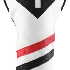 Majek Retro Golf Headcovers White Red and Black Vintage Leather Style 1 5 H Driver Fairway Wood and Hybrid Head Cover Classic Look