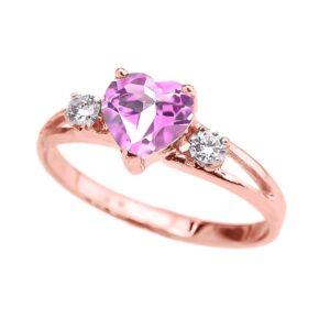 modern contemporary rings precious 14k rose gold pink cz heart proposal/promise ring with white topaz (size 8)