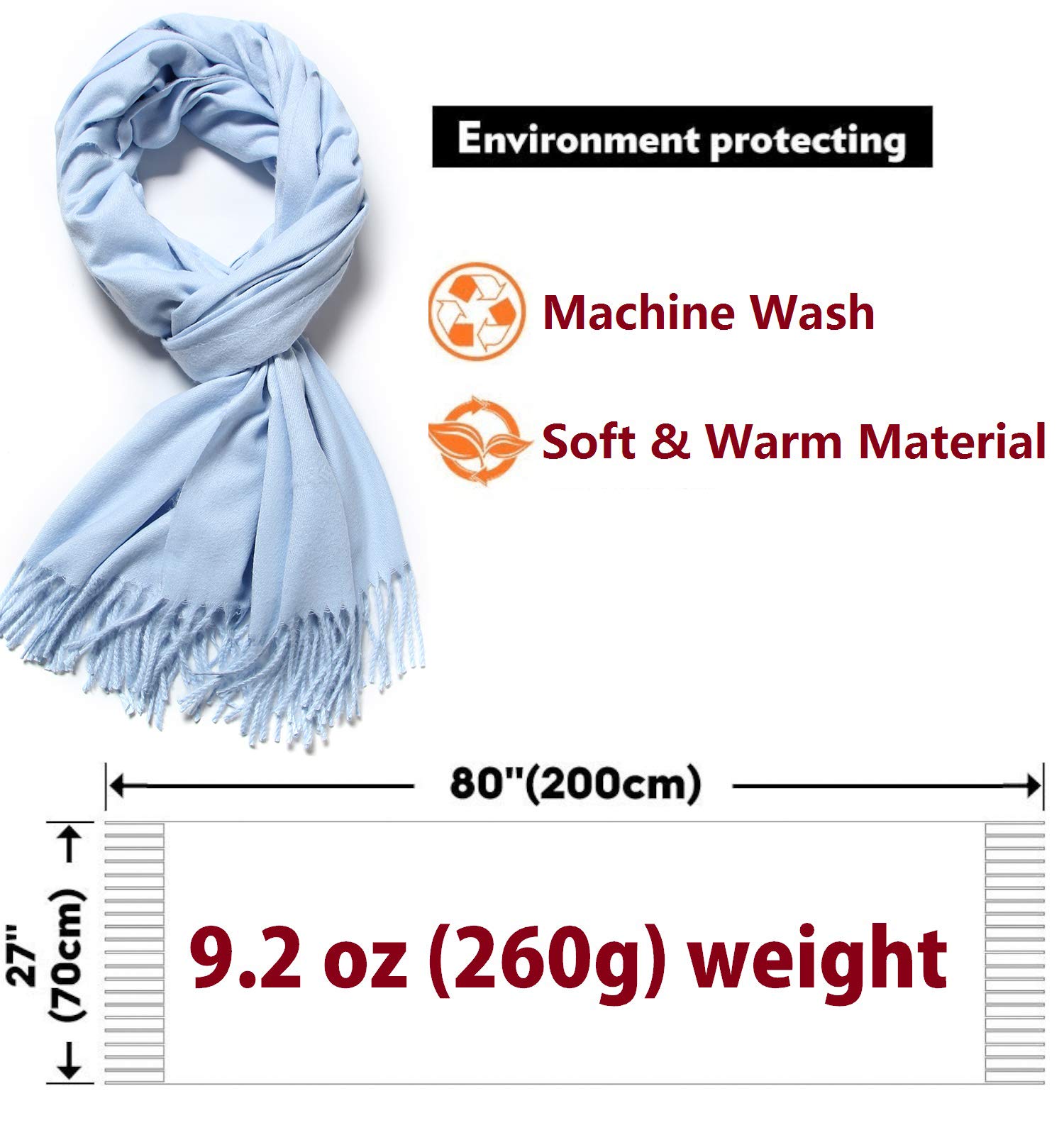 Cindy & Wendy Large Soft Cashmere Silky Pashmina Solid Shawl Wrap Scarf for Women