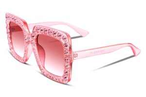 feisedy women sparkling crystal sunglasses oversized square thick frame b2283