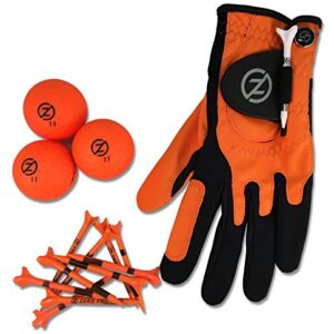 Zero Friction Men's SuperTube Golf Kit (Includes 3 Golf Balls, 1 Universal fit Glove, and Pack of Golf tees), Neon Orange