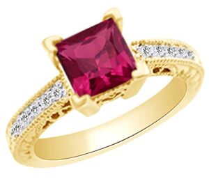 affy 1.85 cttw simulated pink sapphire & white natural diamond vintage engagement wedding ring in 14k yellow gold ring size 4.5