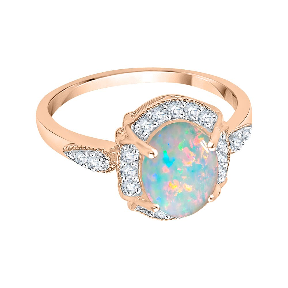 KATARINA Diamond and Oval Cut Opal Fashion Ring in 10K Rose Gold (1 cttw, G-H, I2-I3) (Size-6.5)