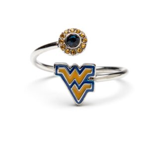 stone armory west virgina mountaineers gifts for women - west virginia logo ring with crystals - hypoallergenic and adjustable sizes 5-12 - womens wvu gifts and wv gear