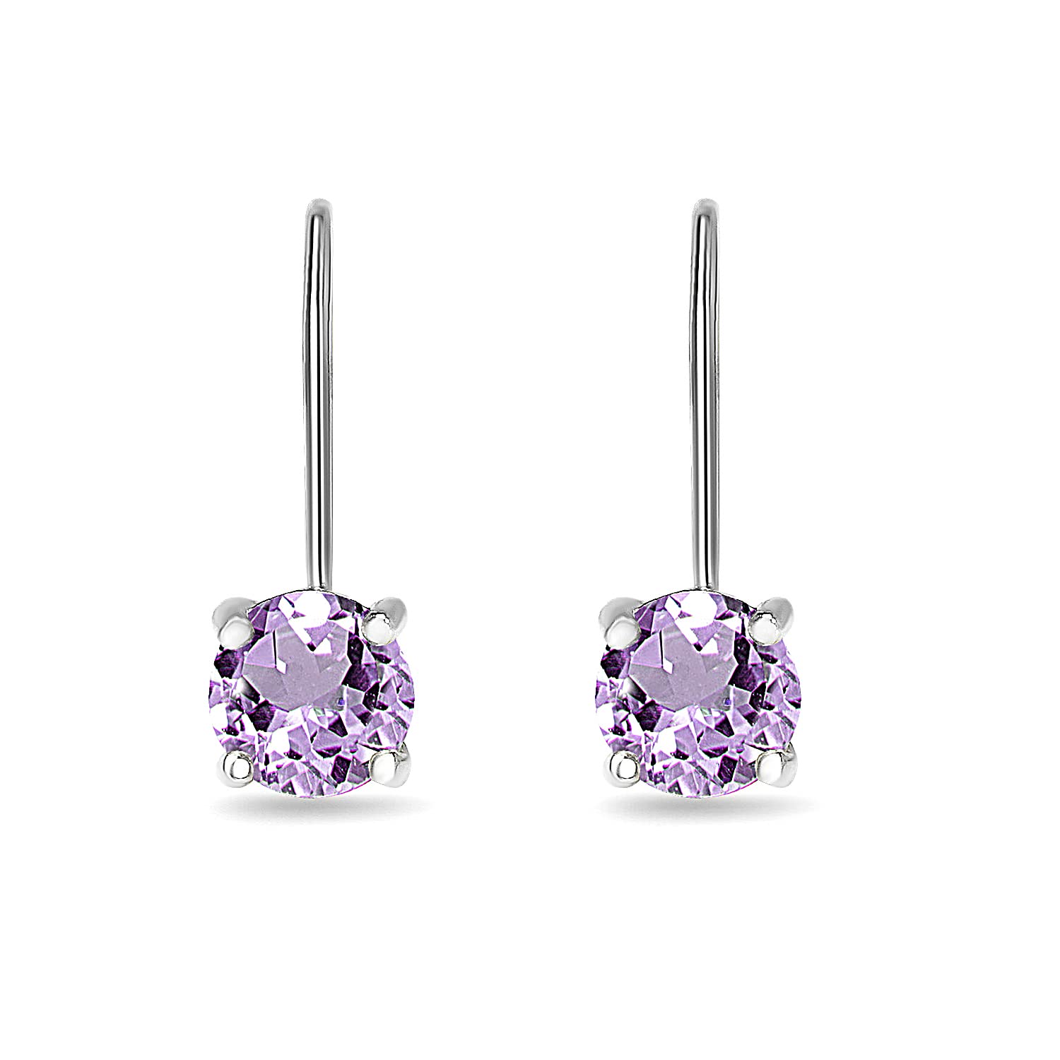 Purple Earrings for Women Sterling Silver Fashion 6mm Round Leverback Drop Amethyst Earring Tendy Summer