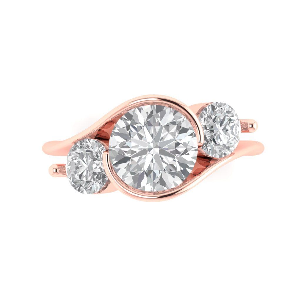 3.5 Ct Brilliant Round Cut Clear Simulated Diamond 14K Rose Gold Three Stone Statement Ring Size 10.75