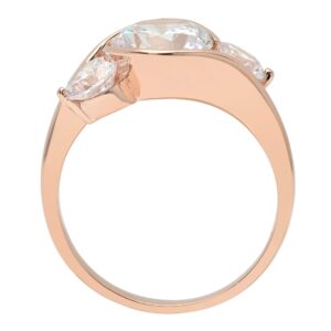 3.5 Ct Brilliant Round Cut Clear Simulated Diamond 14K Rose Gold Three Stone Statement Ring Size 10.75