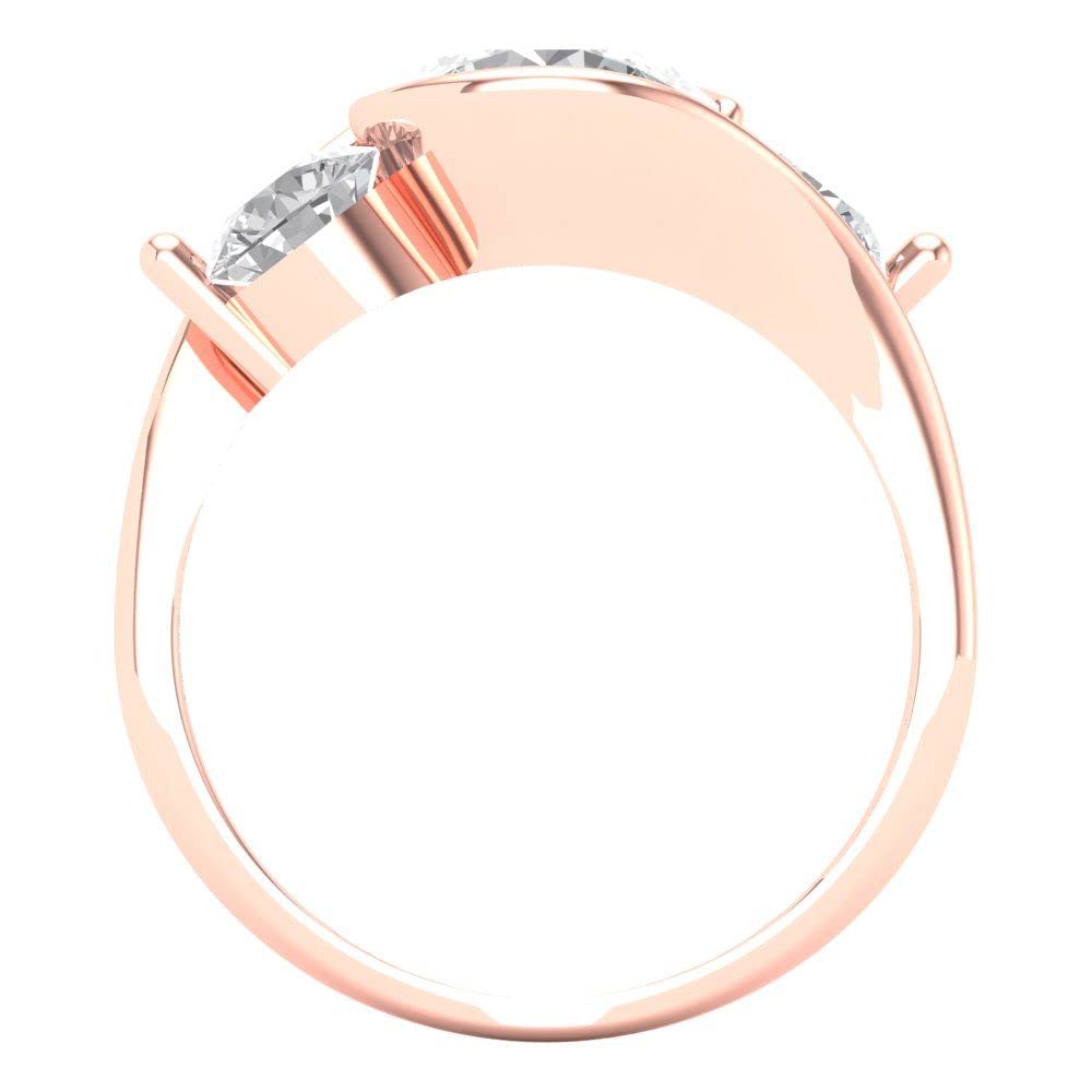 3.5 Ct Brilliant Round Cut Clear Simulated Diamond 14K Rose Gold Three Stone Statement Ring Size 10.75