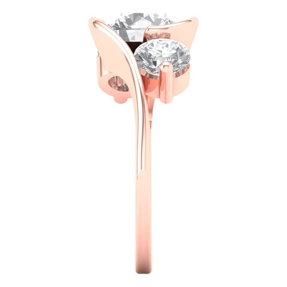 3.5 Ct Brilliant Round Cut Clear Simulated Diamond 14K Rose Gold Three Stone Statement Ring Size 10.75