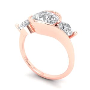 3.5 Ct Brilliant Round Cut Clear Simulated Diamond 14K Rose Gold Three Stone Statement Ring Size 10.75