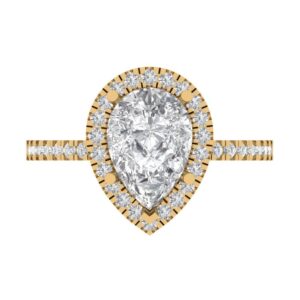 2.38 ct pear cut clear simulated diamond 14k yellow gold halo solitaire with accents engagement promise bridal ring size 5