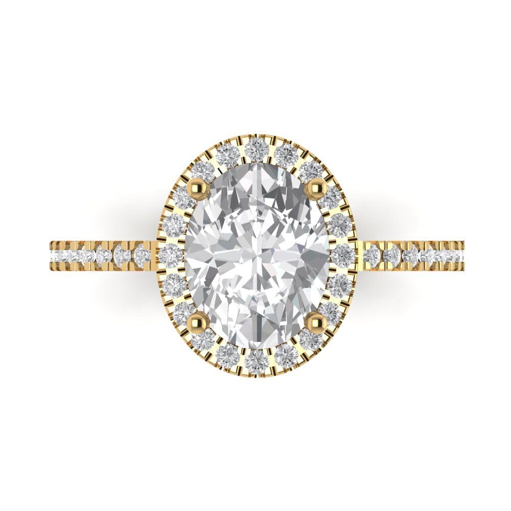 2.27 Ct Oval Cut Clear Simulated Diamond 14K Yellow Gold Solitaire with Accents Engagement Promise Bridal Ring Size 9.75