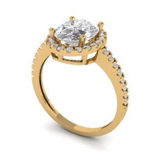 2.27 Ct Oval Cut Clear Simulated Diamond 14K Yellow Gold Solitaire with Accents Engagement Promise Bridal Ring Size 9.75