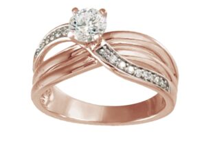 affy 1/4 carat round shape rose natural diamond crossover engagement wedding ring in 14k solid rose gold jewelry for womens,(i-j color, i2-i3 clarity, 0.25 cttw) -6