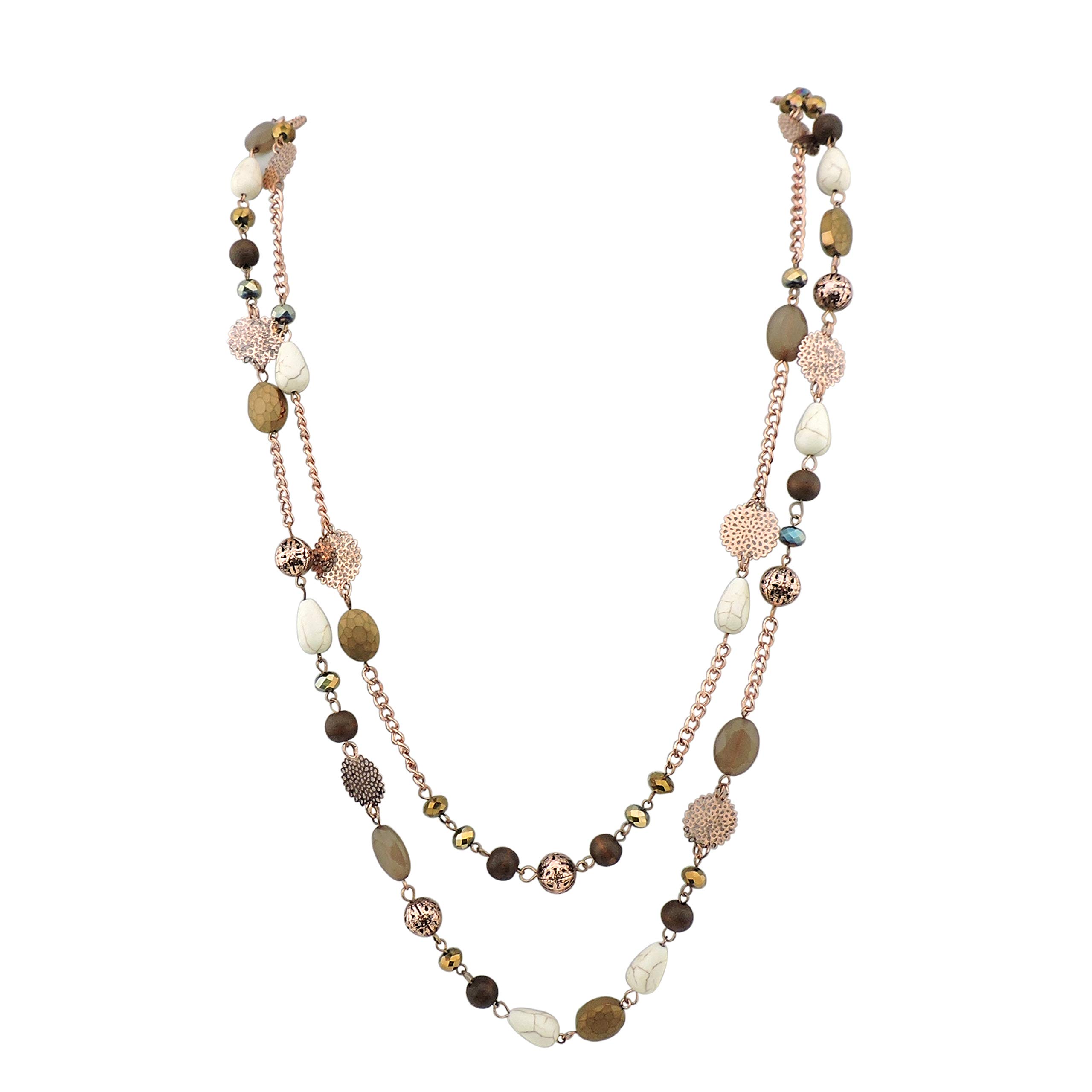 Bocar Long Necklaces for Women Trendy, Boho Layered Crystal Beaded Collar Necklaces for Women Fashion Statement Necklaces Jewelry (NK-10084-Brown)