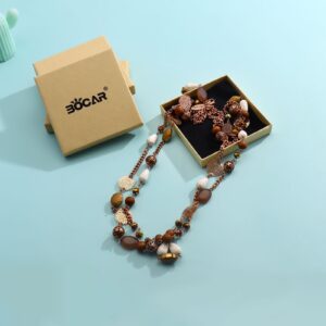 Bocar Long Necklaces for Women Trendy, Boho Layered Crystal Beaded Collar Necklaces for Women Fashion Statement Necklaces Jewelry (NK-10084-Brown)