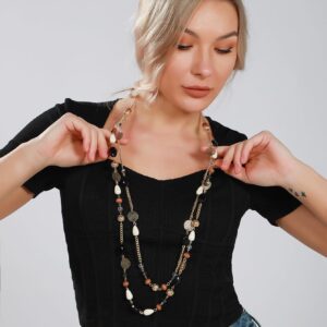 Bocar Long Necklaces for Women Trendy, Boho Layered Crystal Beaded Collar Necklaces for Women Fashion Statement Necklaces Jewelry (NK-10084-Brown)