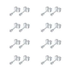 2mm stud earrings for women stainless steel round clear cubic zirconia tiny stud earrings set for women 8 pairs 20g