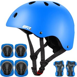 kids protective gear set and helmet,boys girls adjustable helmet with pads set knee elbow pads and wrist guards for roller, scooter, skateboard, bicycle for 3-8 years old kids (blue)