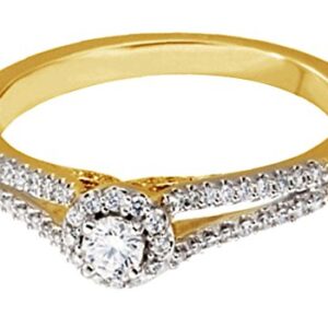 0.33 Ct Round Shape White Diamond Engagement Wedding Ring In 14K Solid Yellow Gold, Ring size-13.5