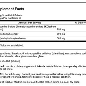 Swanson Mini-Tabs Glucosamine Chondroitin & Msm Joint Mobility Flexibility Comfort Cartilage Connective Tissue Health Support 750/600/300 Milligrams 360 Tabs 4 Pack