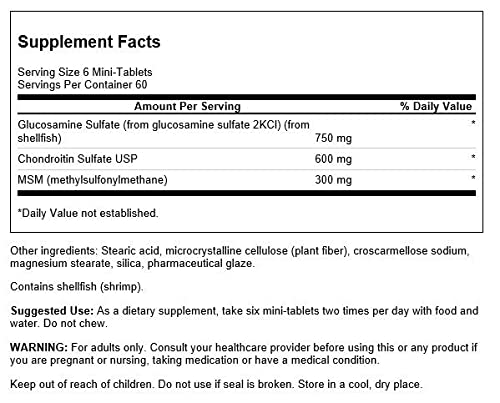 Swanson Mini-Tabs Glucosamine Chondroitin & Msm Joint Mobility Flexibility Comfort Cartilage Connective Tissue Health Support 750/600/300 Milligrams 360 Tabs 4 Pack