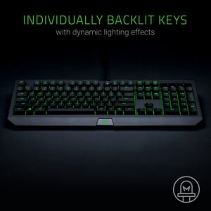 Razer BlackWidow Ultimate: Esports Gaming Keyboard - Dust and Spill Resistant - Individually Backlit Keys - Razer Green Mechanical Switches (Tactile and Clicky)