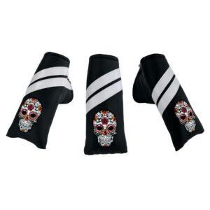 sunfish leather golf putter cover black and white with embroidered sugar skull